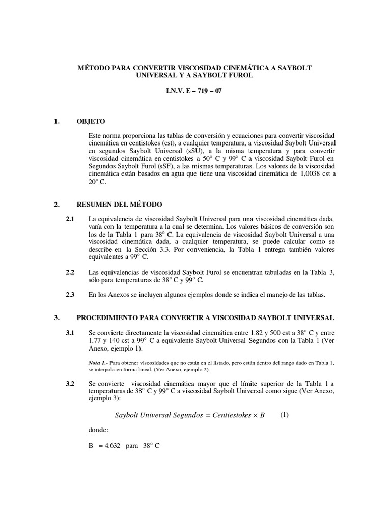 Norma INV E-719-07 | PDF | Mecánica de fluidos | Viscosidad