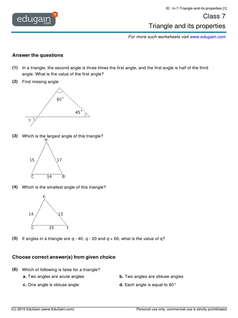 Grade 7 Triangle and Its Properties in | PDF | Euclid | Triangle