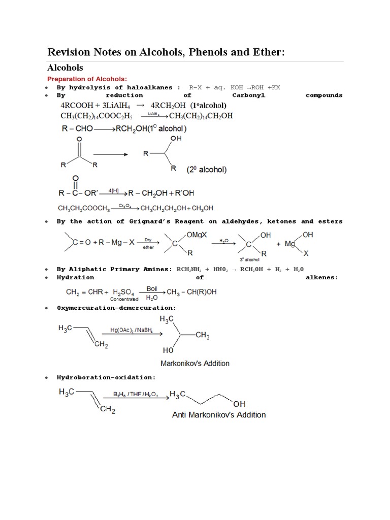 Revision Notes On Alcohols | PDF | Ether | Alcohol