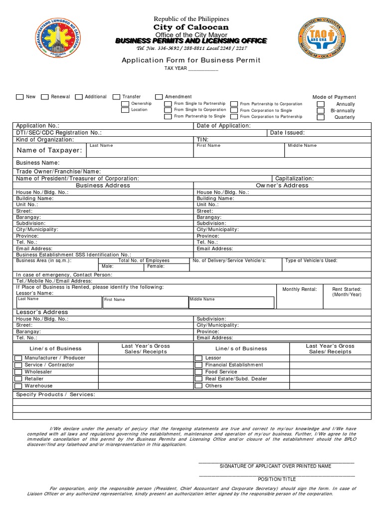 Application Form For Business Permit 2016 | PDF | Business | Government