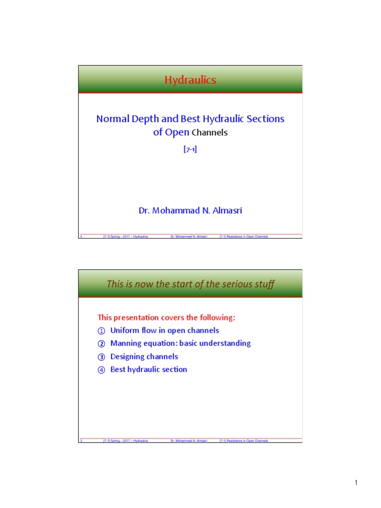 (7-1) Normal Depth and Best Hydraulic Sections of Open Channels PDF | PDF | Reynolds Number ...