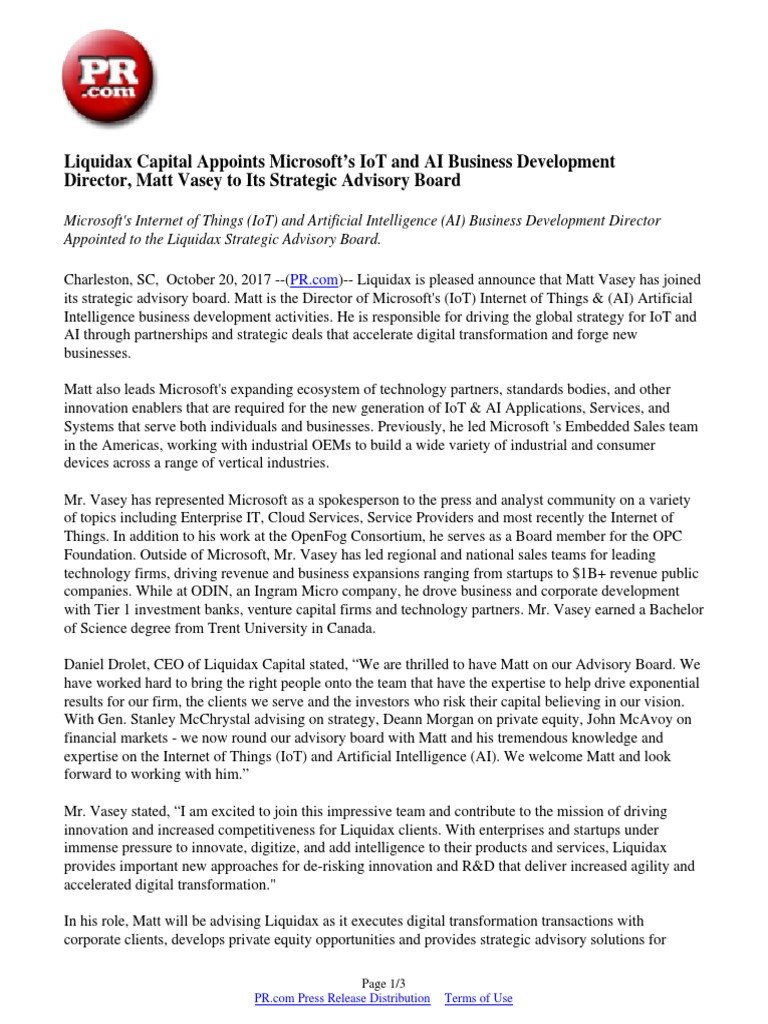 Liquidax Capital Appoints Microsoft's IoT and AI Business Development ...