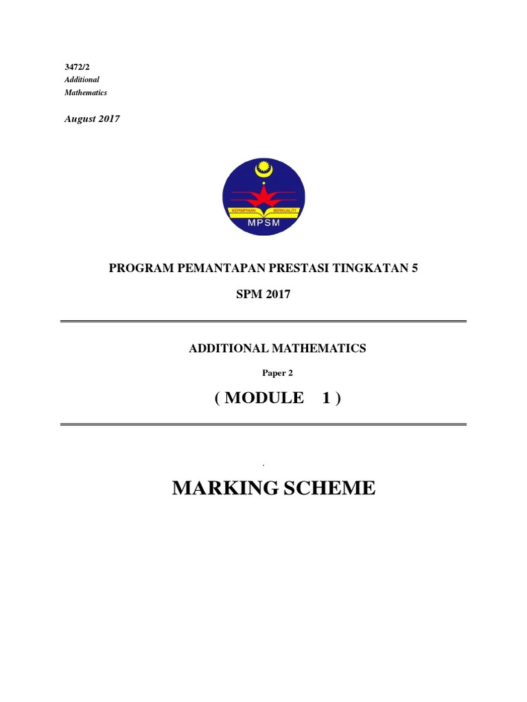 (Cikgujep - Com) Kedah Add Maths P2 2017 Marking Scheme | PDF