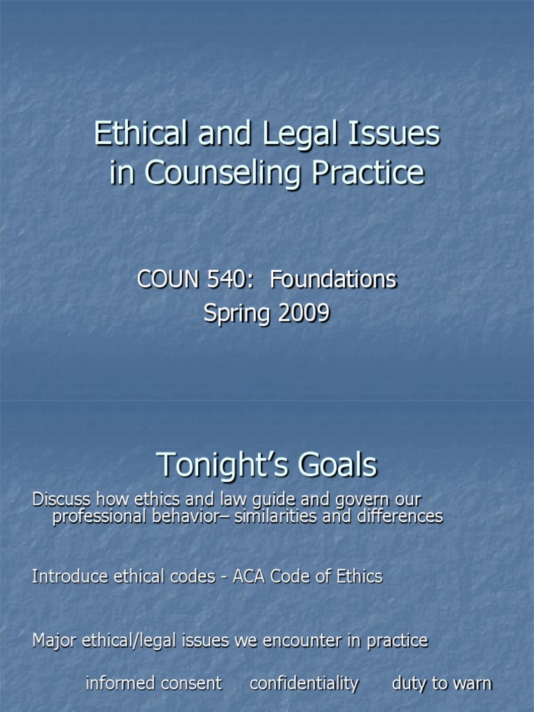 Ethical and Legal Issues in Counseling | PDF | Confidentiality | School ...