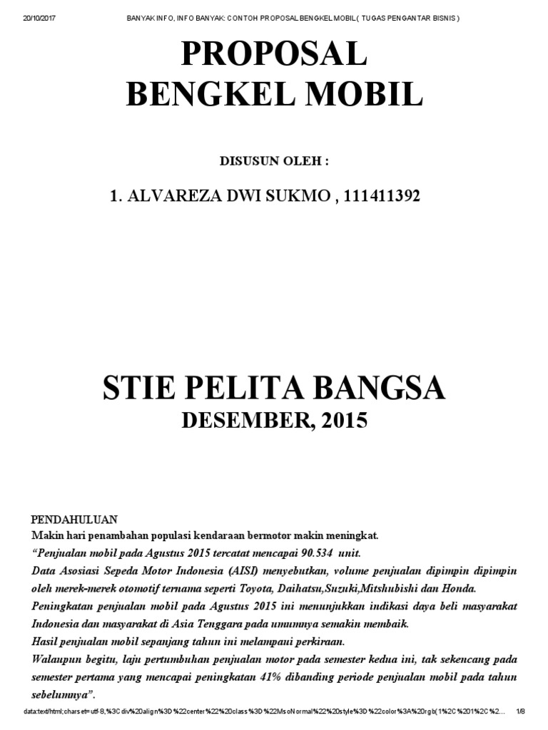 Banyak Info, Info Banyak - Contoh Proposal Bengkel Mobil (Tugas Pengantar Bisnis) PDF | PDF