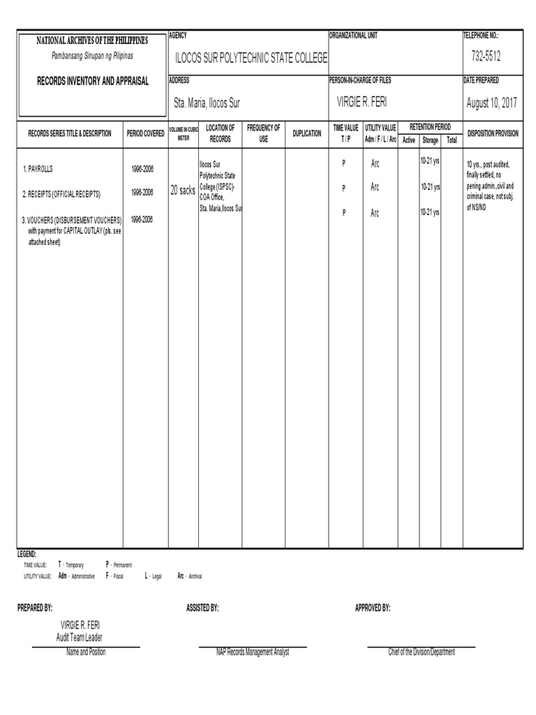 NAP Form 1 Inventory Appraisal | PDF | Records Management | Document NAP Form 1 Inventory Appraisal | PDF | Records Management | Document