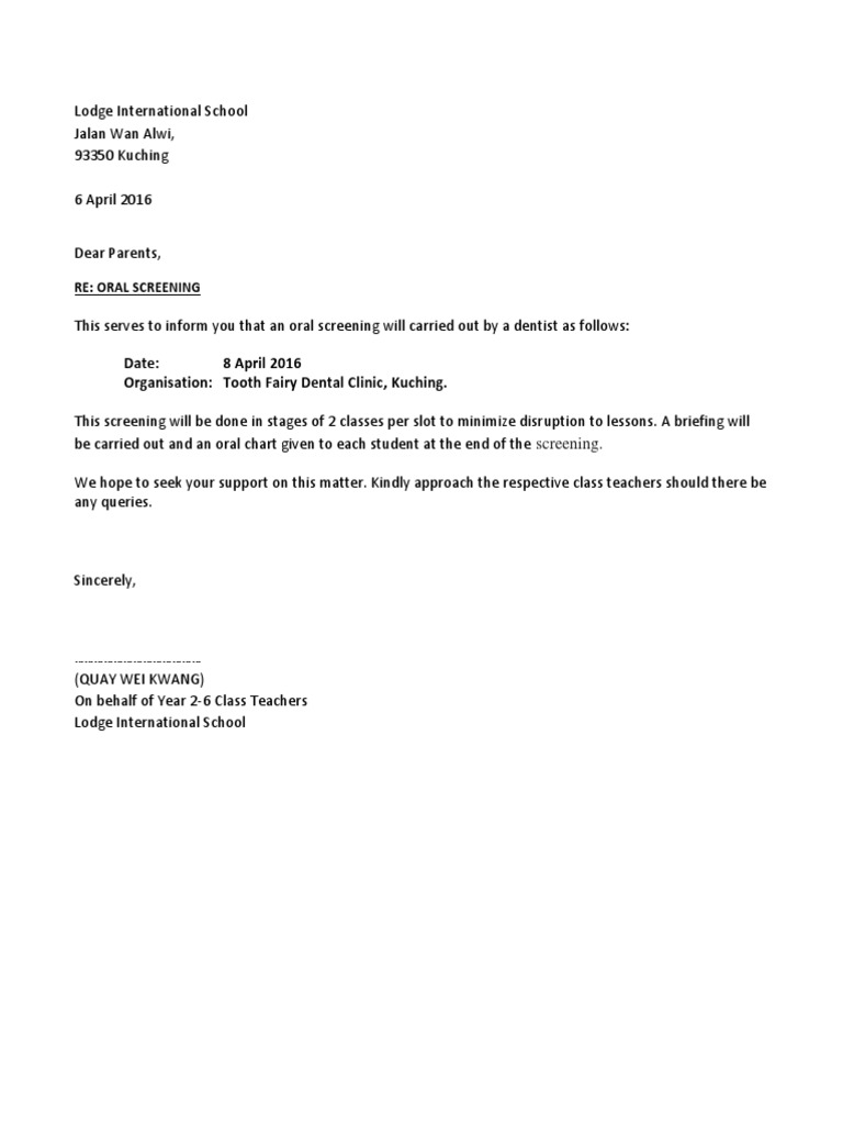 Oral Screening Announcement for Students | PDF