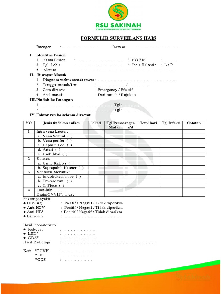 Formulir Surveilans Hais | PDF