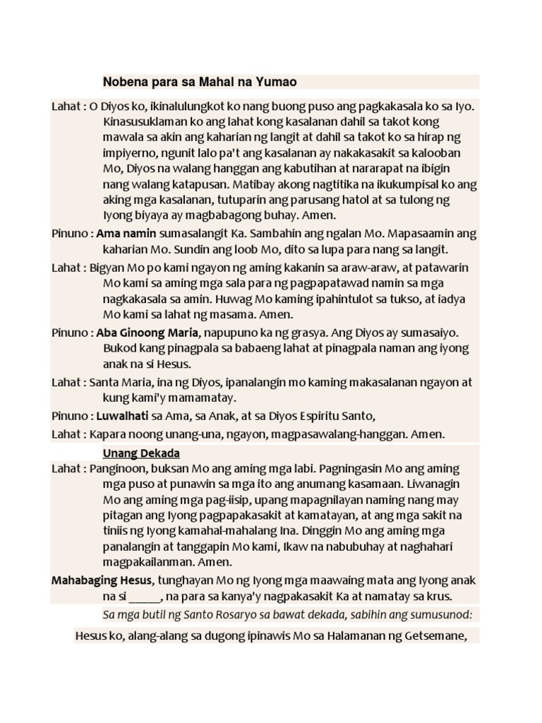 Nobena para Sa Mahal Na Yumao | PDF