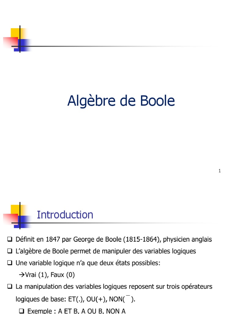 Algébre de Boole | PDF | Algèbre de Boole (logique) | Enseignement des ...