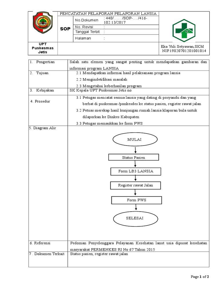 Sop Pencatatan Pelaporan Pelaporan Lansia Fix | PDF | Sains & Matematika