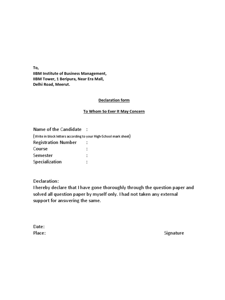 Declaration Form PDF | PDF