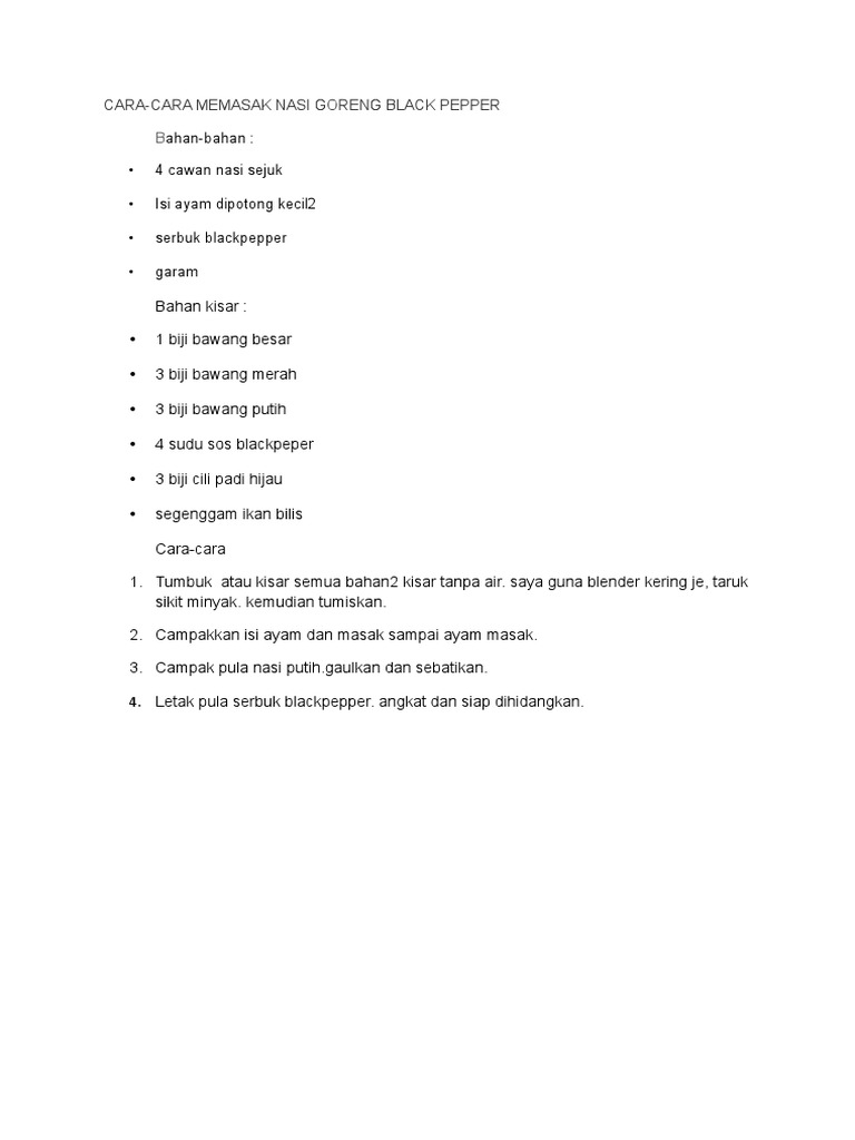 Cara-Cara Memasak Nasi Goreng Black Pepper | PDF