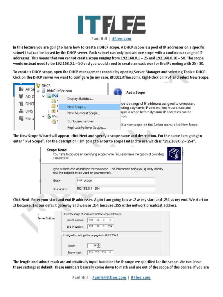 Configuring DHCP Scope and Exclusions | PDF | Ip Address | Domain Name ...