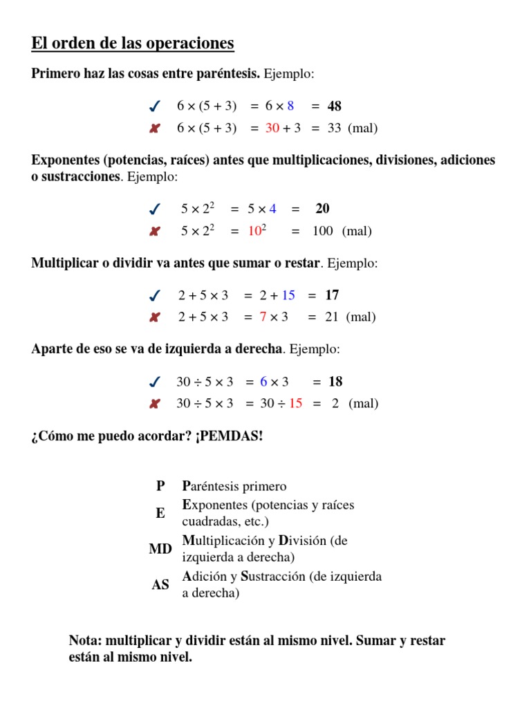 El Orden de Prioridad de Las Operaciones Matemáticas | Números | Física ...