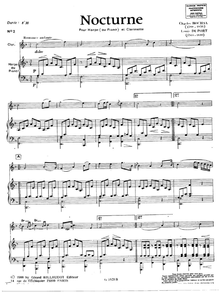 Bochsa: Nocturne For Clarinet and Harp | PDF