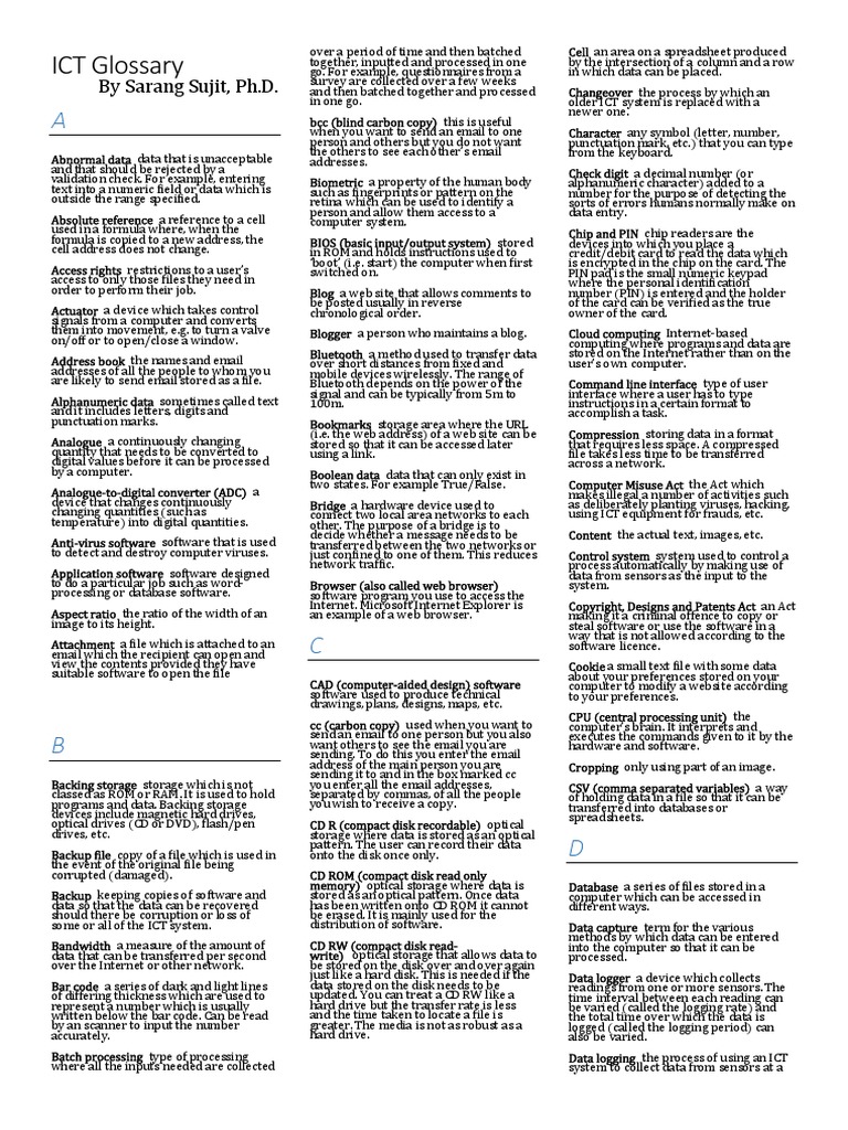 ICT Glossary.docx | Computer Data Storage | Computer Network