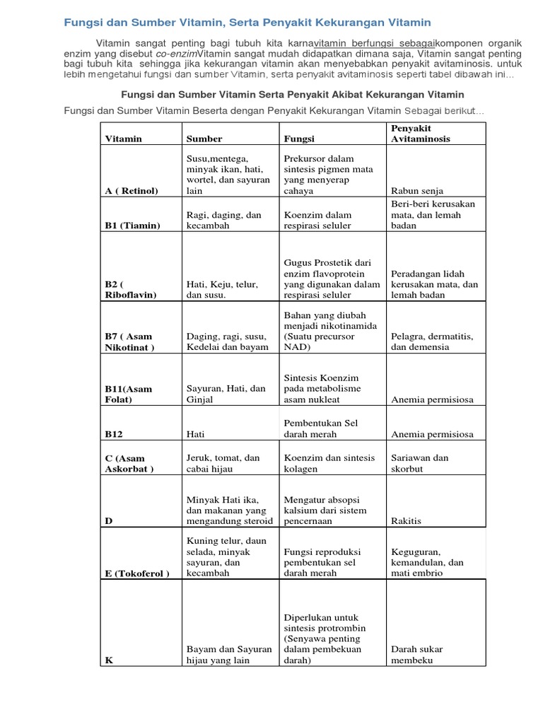 Fungsi Dan Sumber Vitamin | PDF