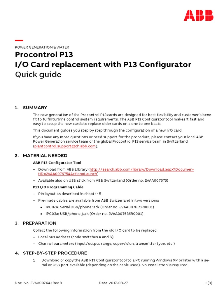 2VAA007641 B en Procontrol P13 IO Card Replacement Quick Guide | PDF | Electrical Connector ...