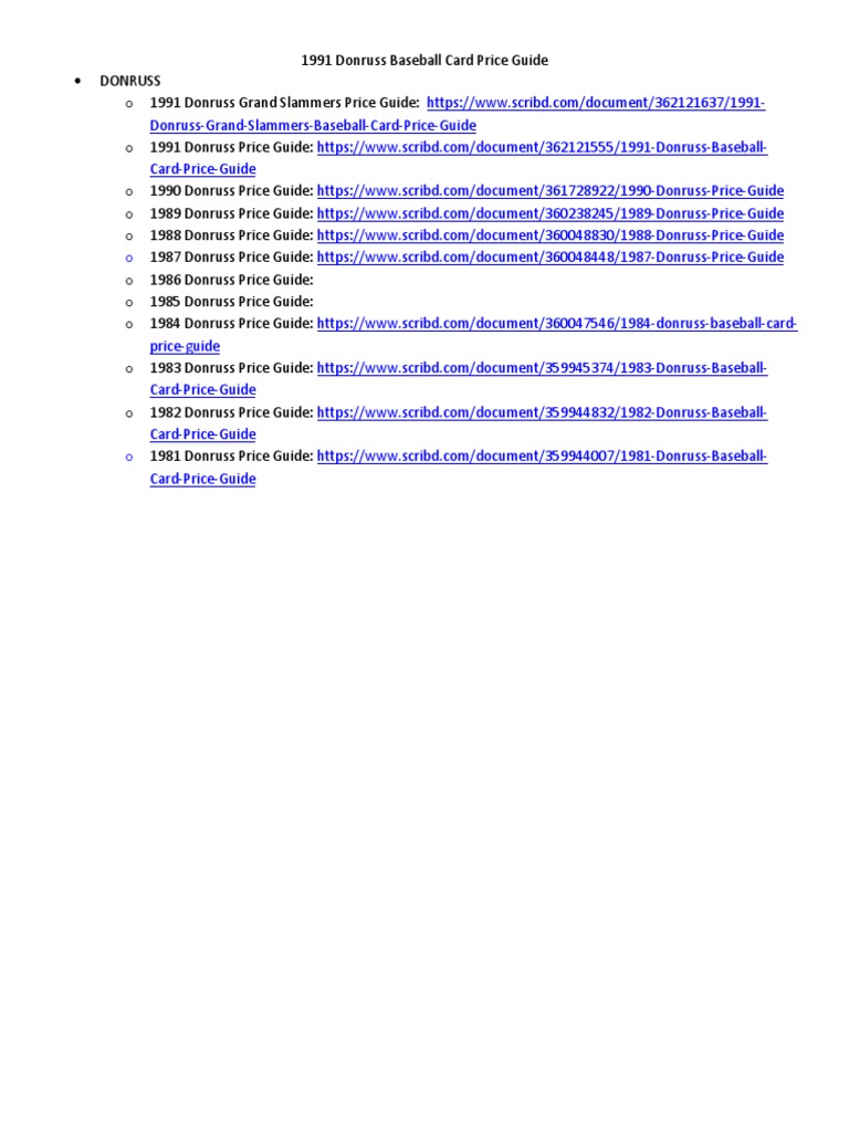 1991 Donruss Baseball Card Price Guide | PDF
