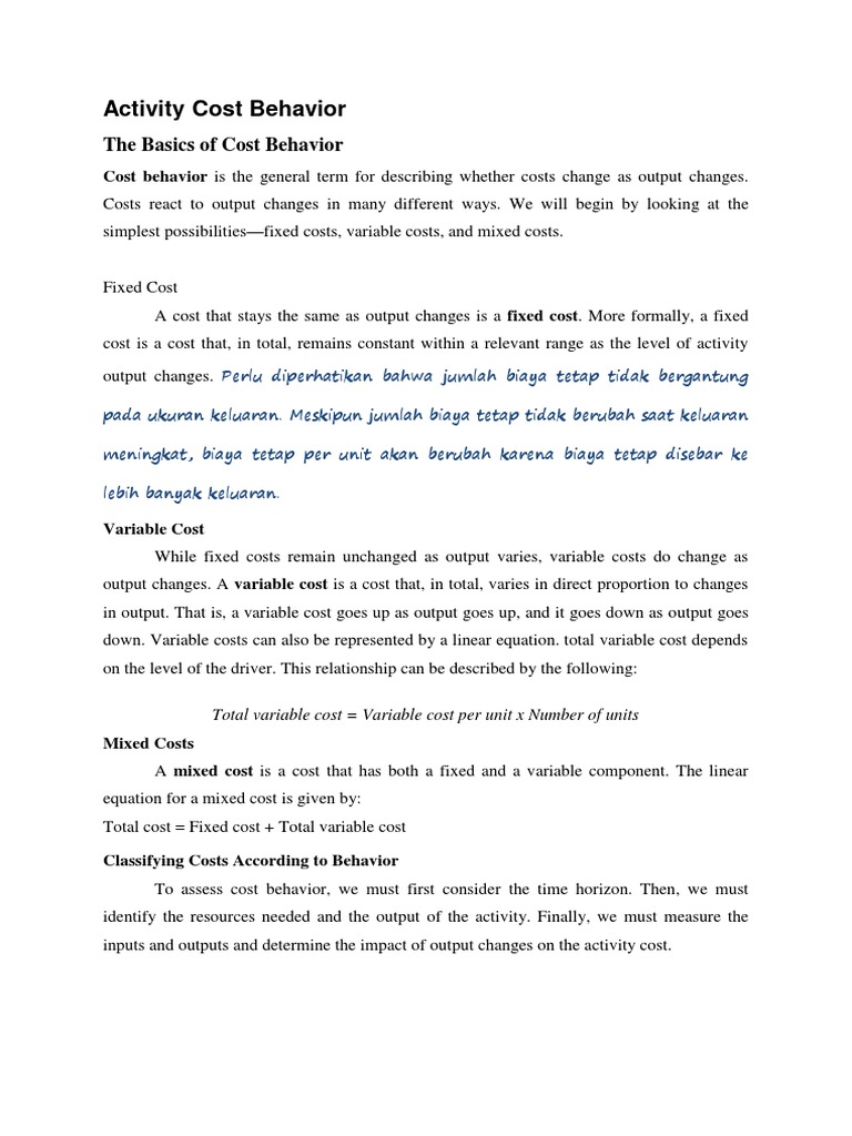 Activity Cost Behavior | Download Free PDF | Factors Of Production ...