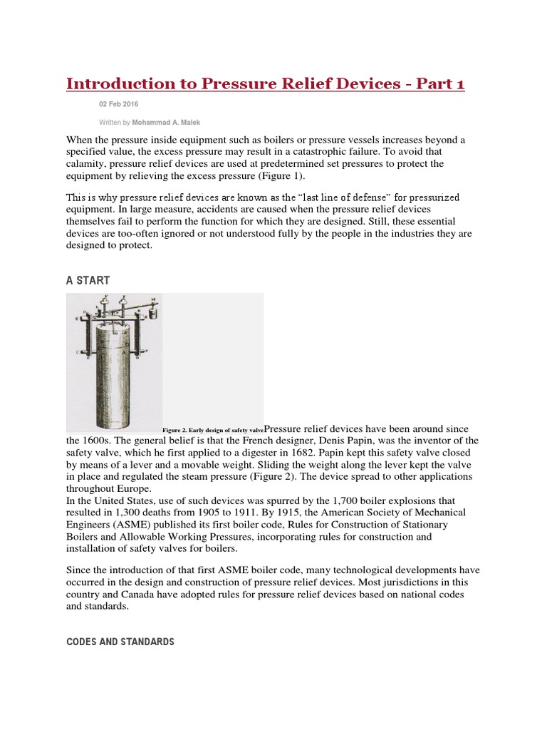 Introduction To Pressure Relief Devices | PDF | Valve | Boiler