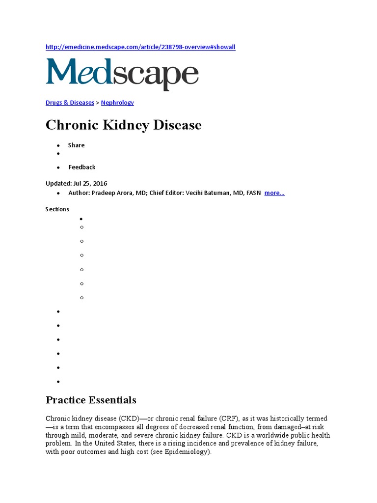 CKD Medscape | PDF | Chronic Kidney Disease | Renal Function