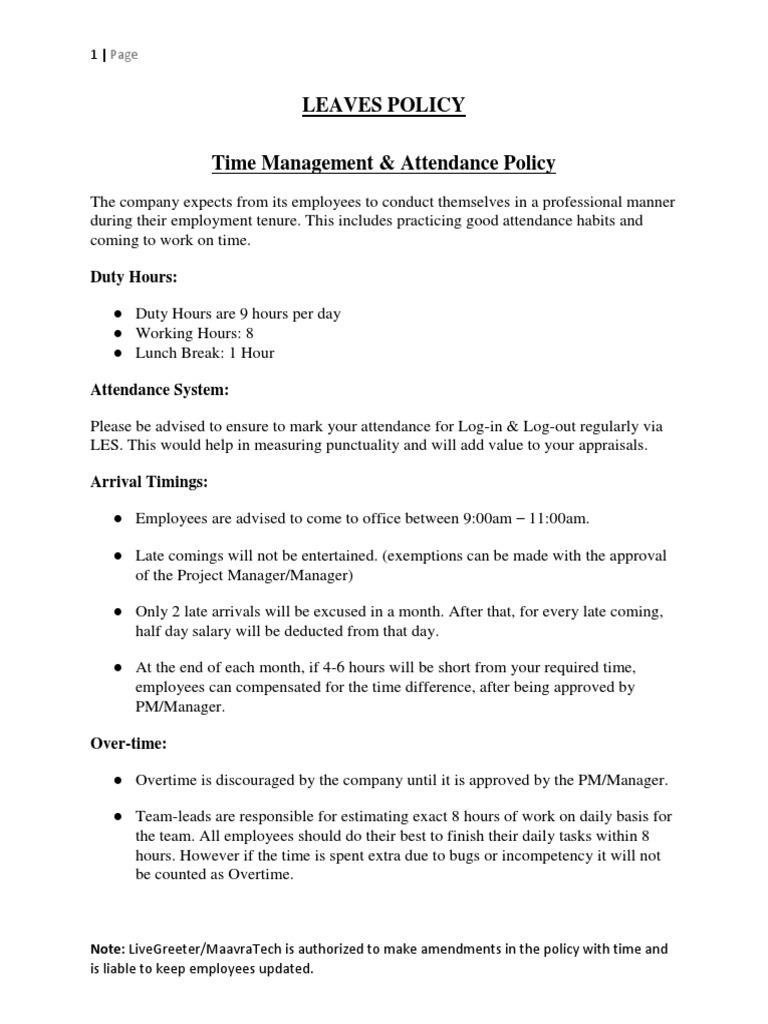 Leaves Policy (2) | Overtime | Employment