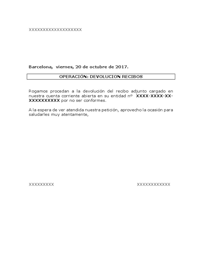 Modelo Devolución Recibo | PDF