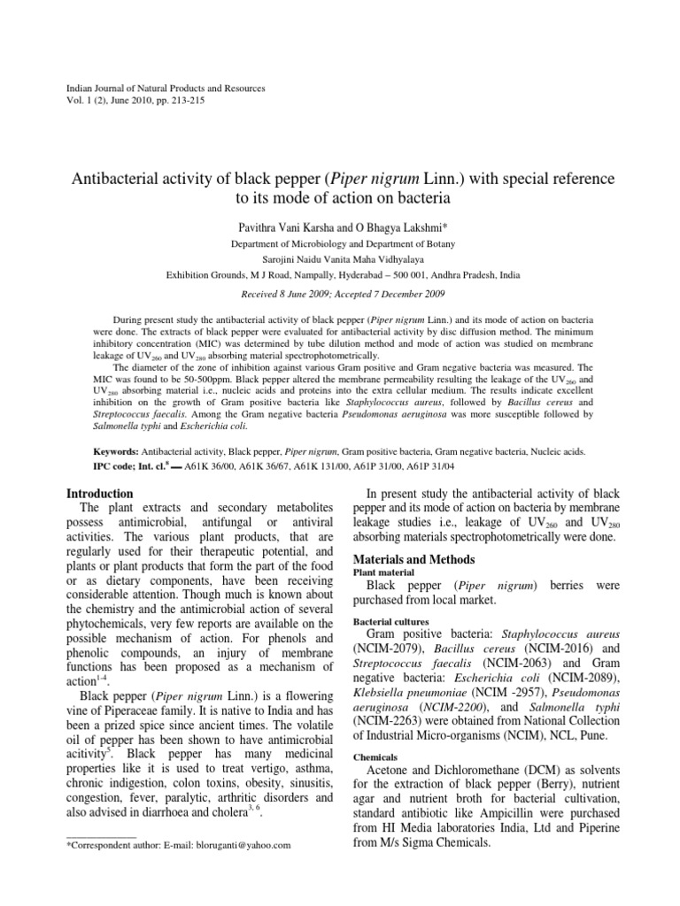 Karsha 2010 Antibacterial Activity of Black Pepper With Special ...