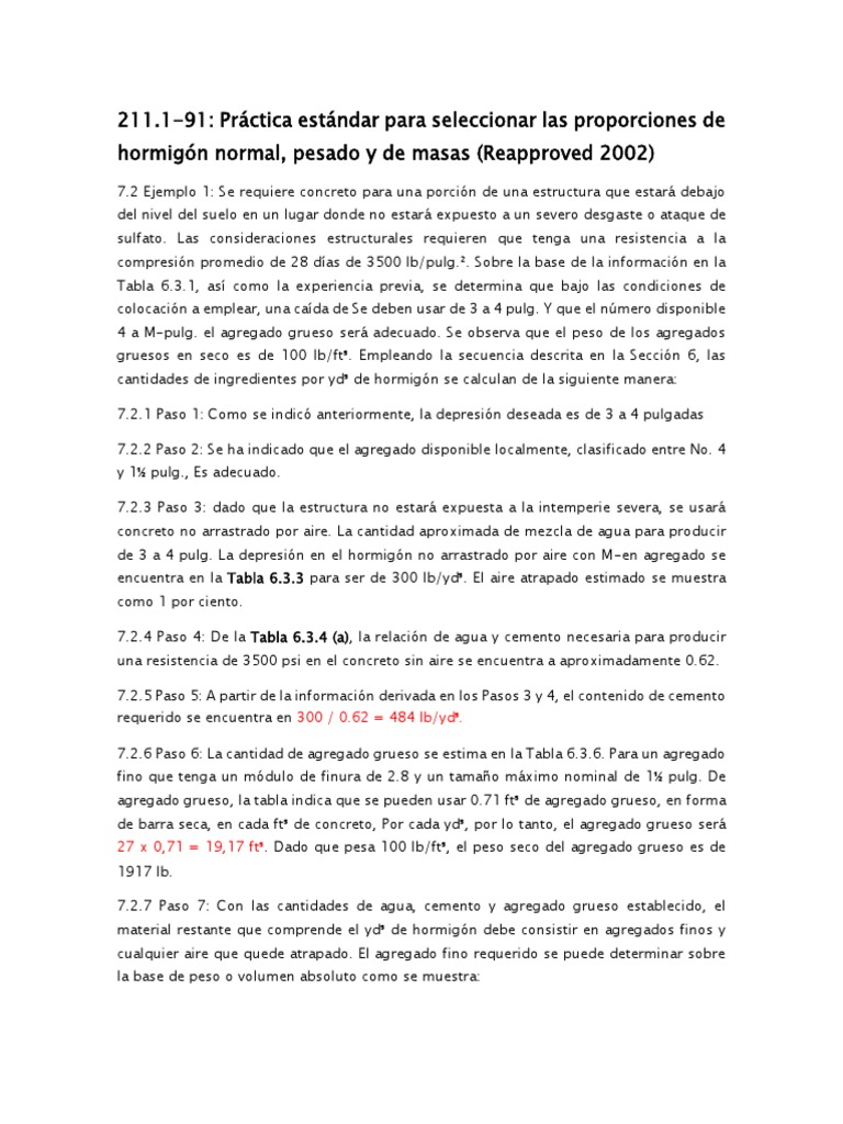 Aci 211.1-91 Ejemplo 2 | PDF | Hormigón | Cemento