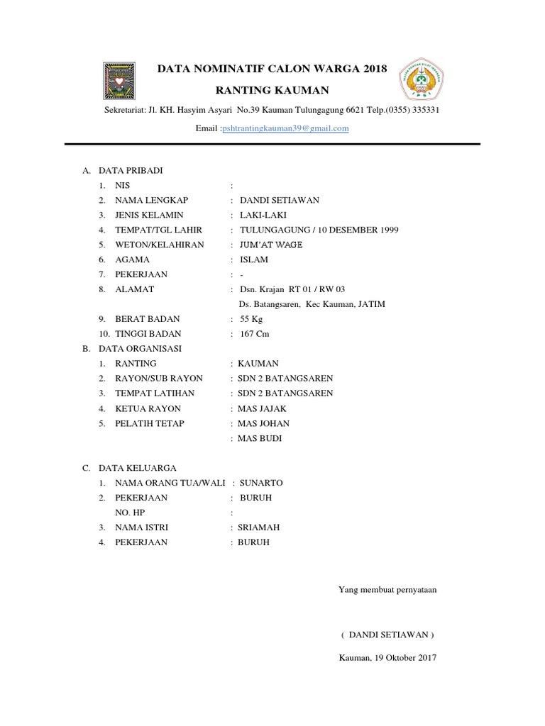 Data Nominatif Calon Warga 2018 | PDF