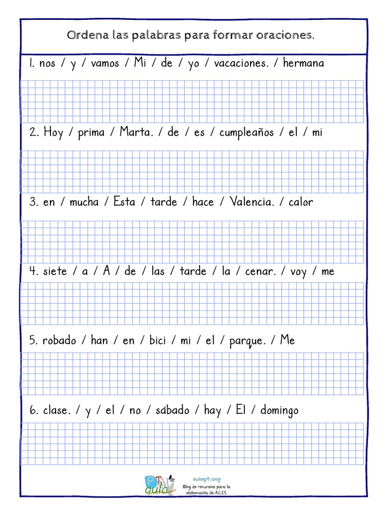 Ordena Palabras para Formar Oraciones | PDF | Deportes | Ocio