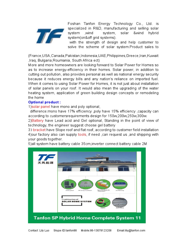 Tanfon Solar System Offerings | PDF | Photovoltaic System | Power Inverter