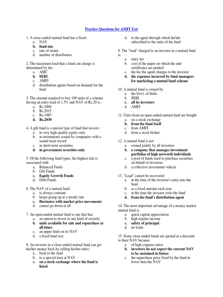 AMFI Sample 500 Questions. | Download Free PDF | Mutual Funds | Bonds ...