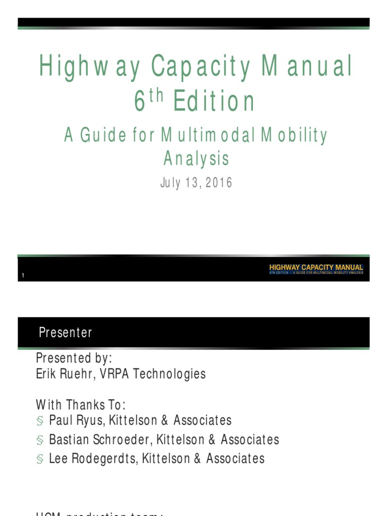 Highway Capacity Manual 6 Edition: TH A Guide For Multimodal Mobility Analysis | PDF ...