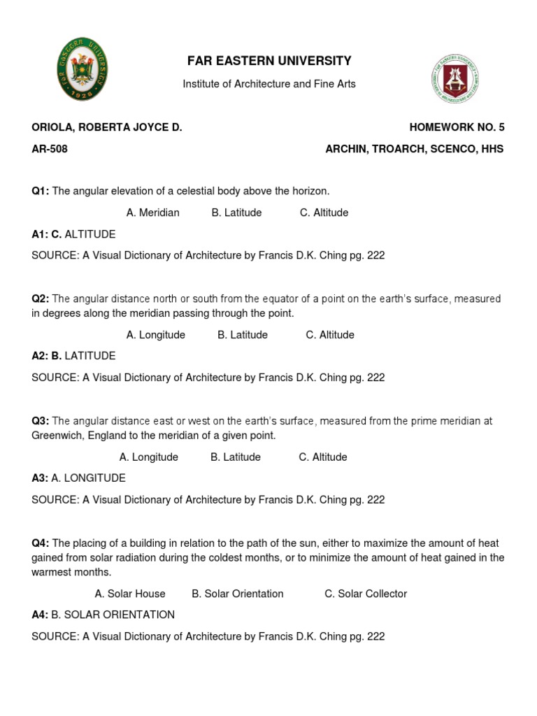 Architecture and Ecology Homework Answers | PDF | Longitude | Ecology