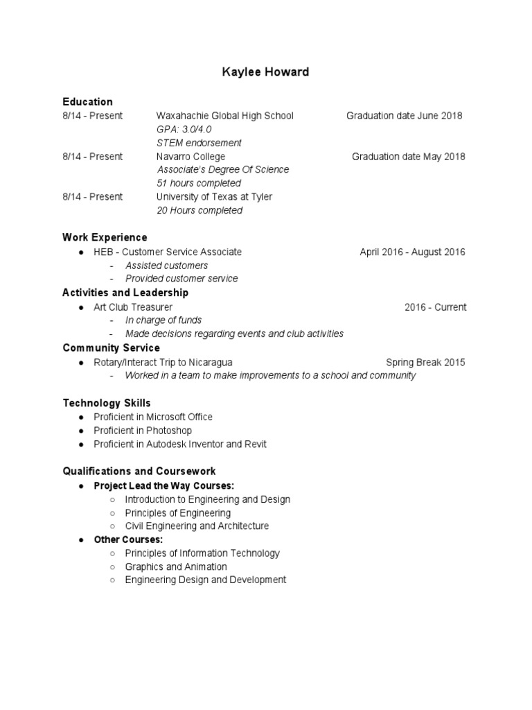 HEB Customer Service Resume | PDF