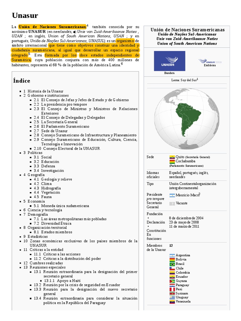 Unasur | PDF | América del Sur | Andes