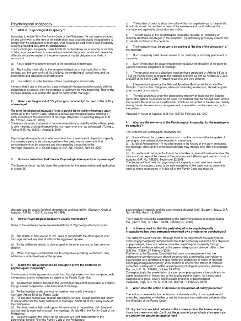 Psychological Incapacity | Annulment | Marriage