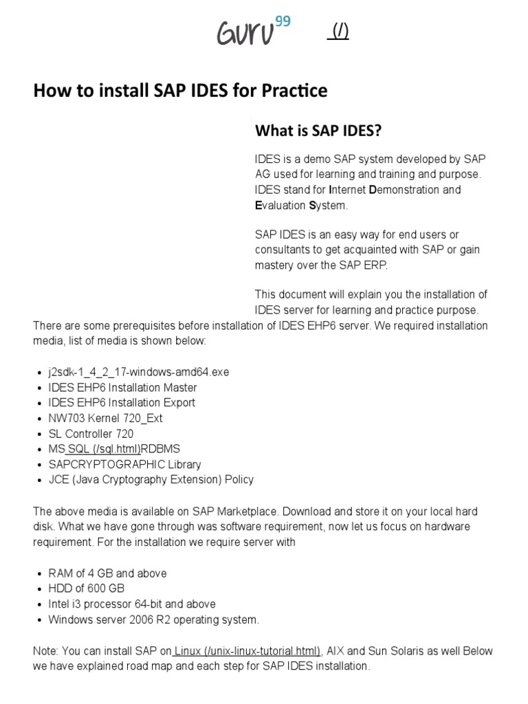 How To Install SAP IDES For Practice | PDF | Microsoft Sql Server | Databases
