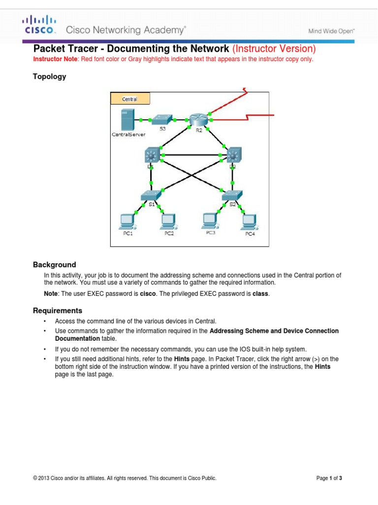 4.1.2.9 Resuelto Packet Tracer - Documenting The Network Instructions | PDF | Computer Network ...