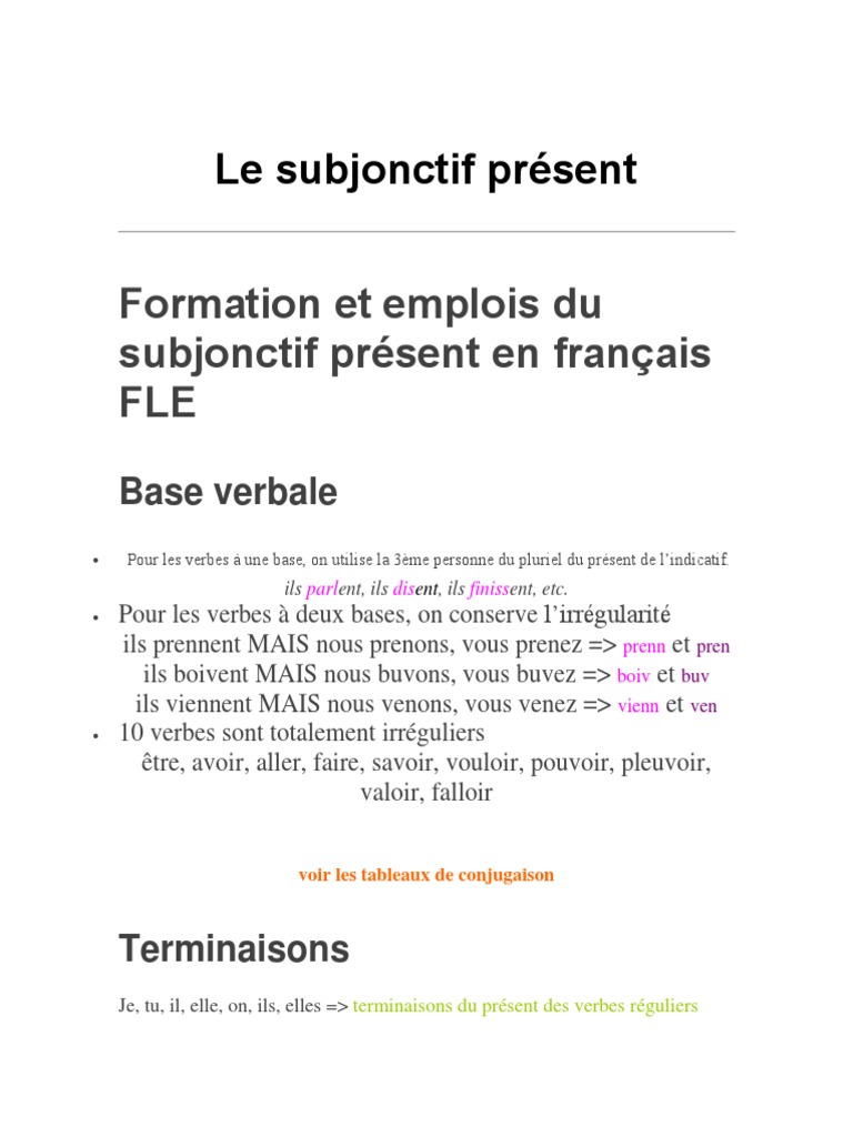 Formation et emplois du subjonctif présent | PDF | Verbe | Relations ...