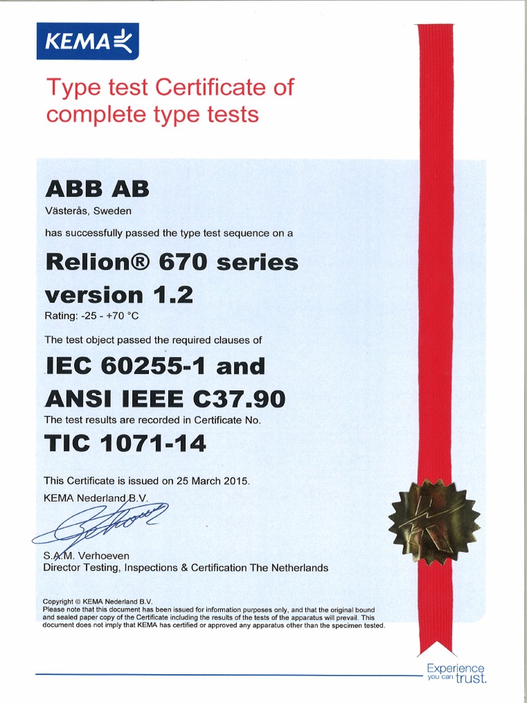 TIC1071-14FirstSide A en KEMA Type Test Certificate of Environmental ...
