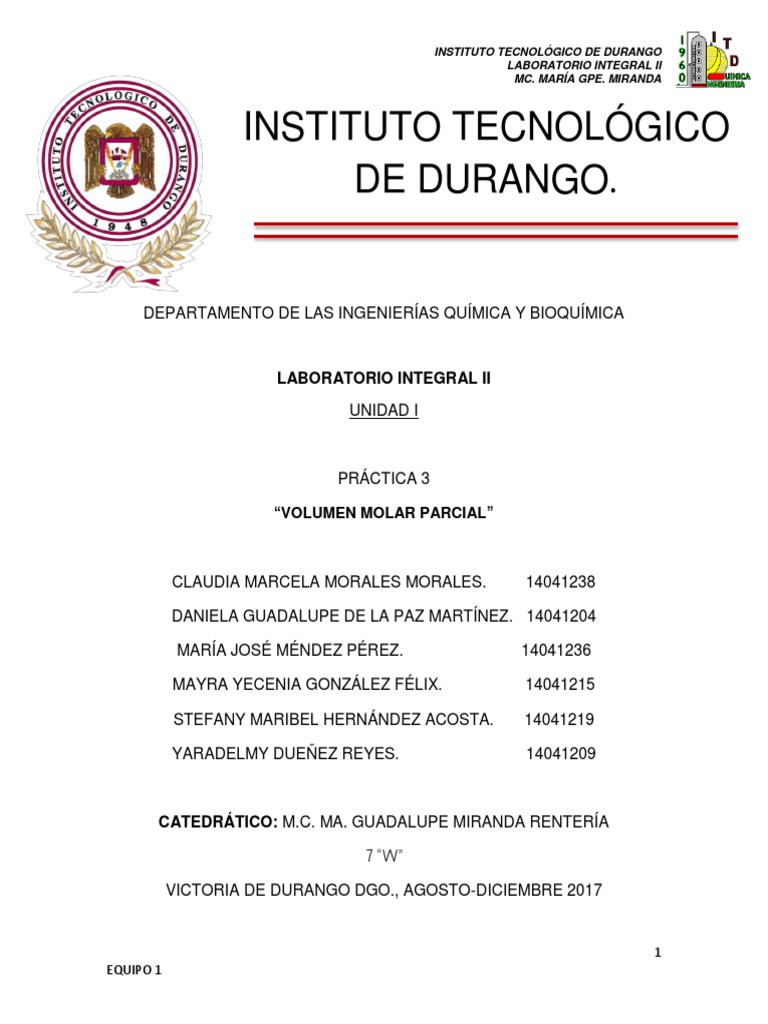 Práctica 3 Volumen Molar Parcial | PDF | Mole (Unidad) | Densidad