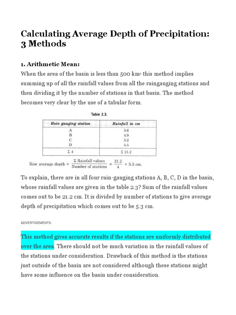 Calculating Average Precipitation Depth: 3 Methods Compared | PDF ...