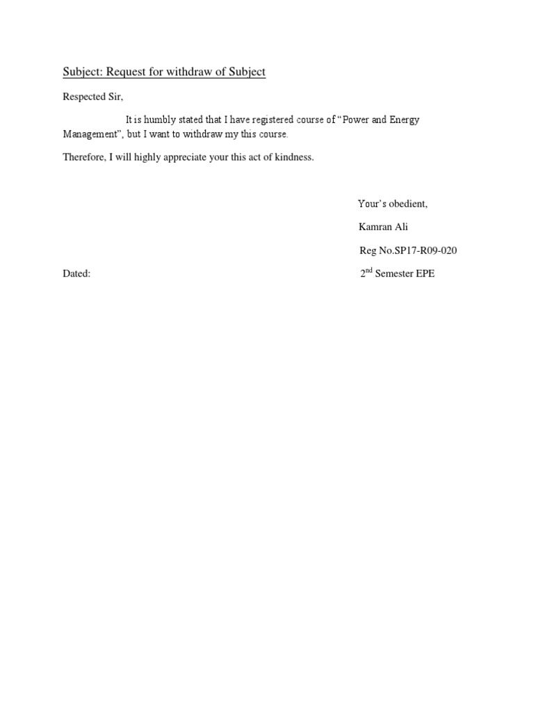 Withdraw Course Request Letter | PDF