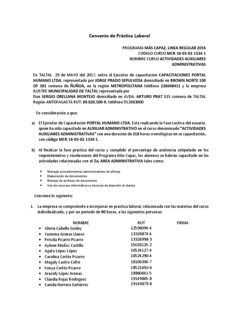 Convenio de Práctica Laboral | PDF