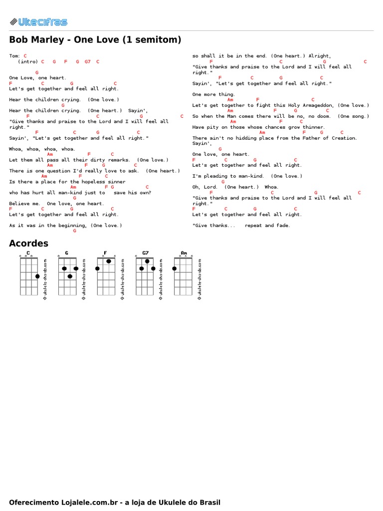 Bob Marley - One Love (Uke Cifras) | PDF | Entertainment (General)