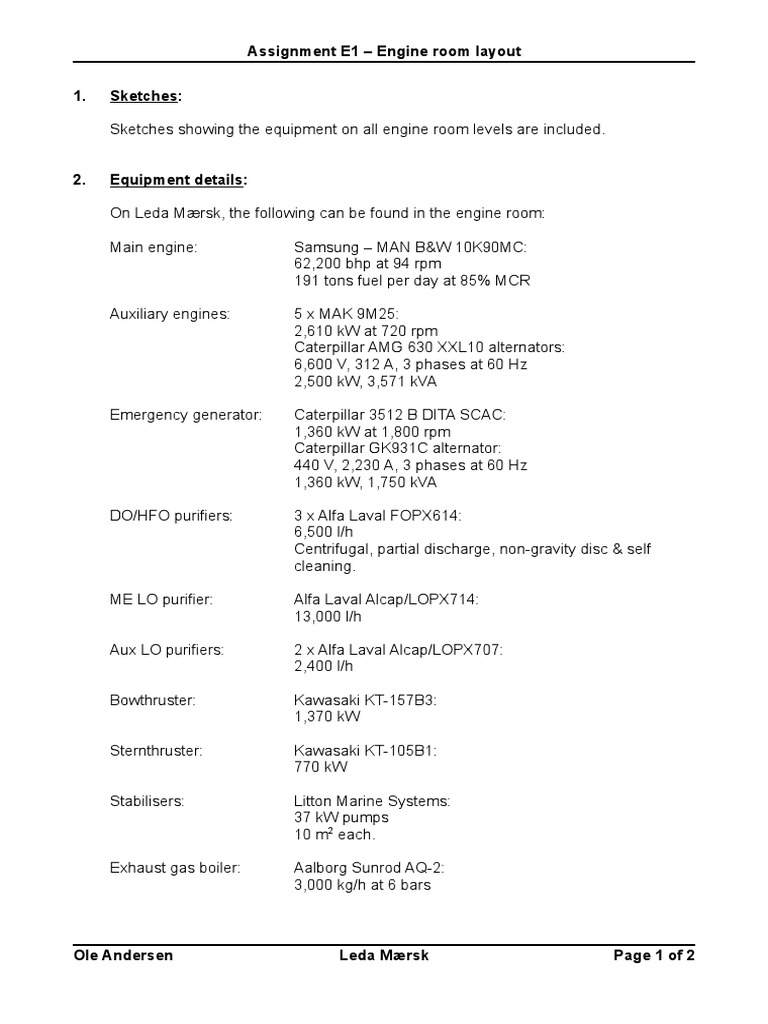 E1 - Engine Room Layout | PDF | Fuel Oil | Propulsion